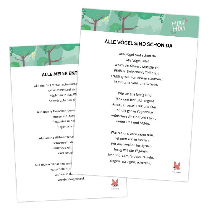 Kinderlieder Texte kostenlos zum Ausdrucken | MoupMoup